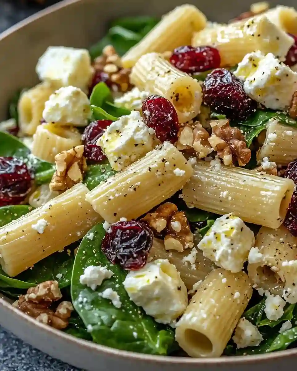 Feta & Cranberry Rigatoni Salad with Lemon Vinaigrette - My Grandma's Pie