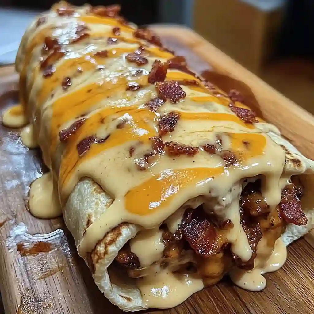 Huge Bacon Cheeseburger Burrito with Bacon & Creamy Cheese Sauce - My ...