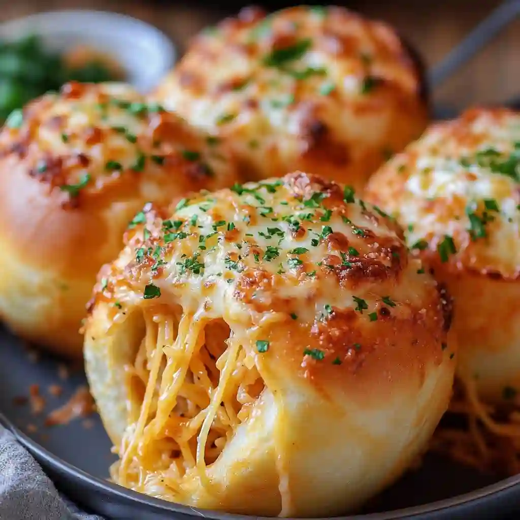 Spaghetti Stuffed Garlic Rolls - My Grandma's Pie