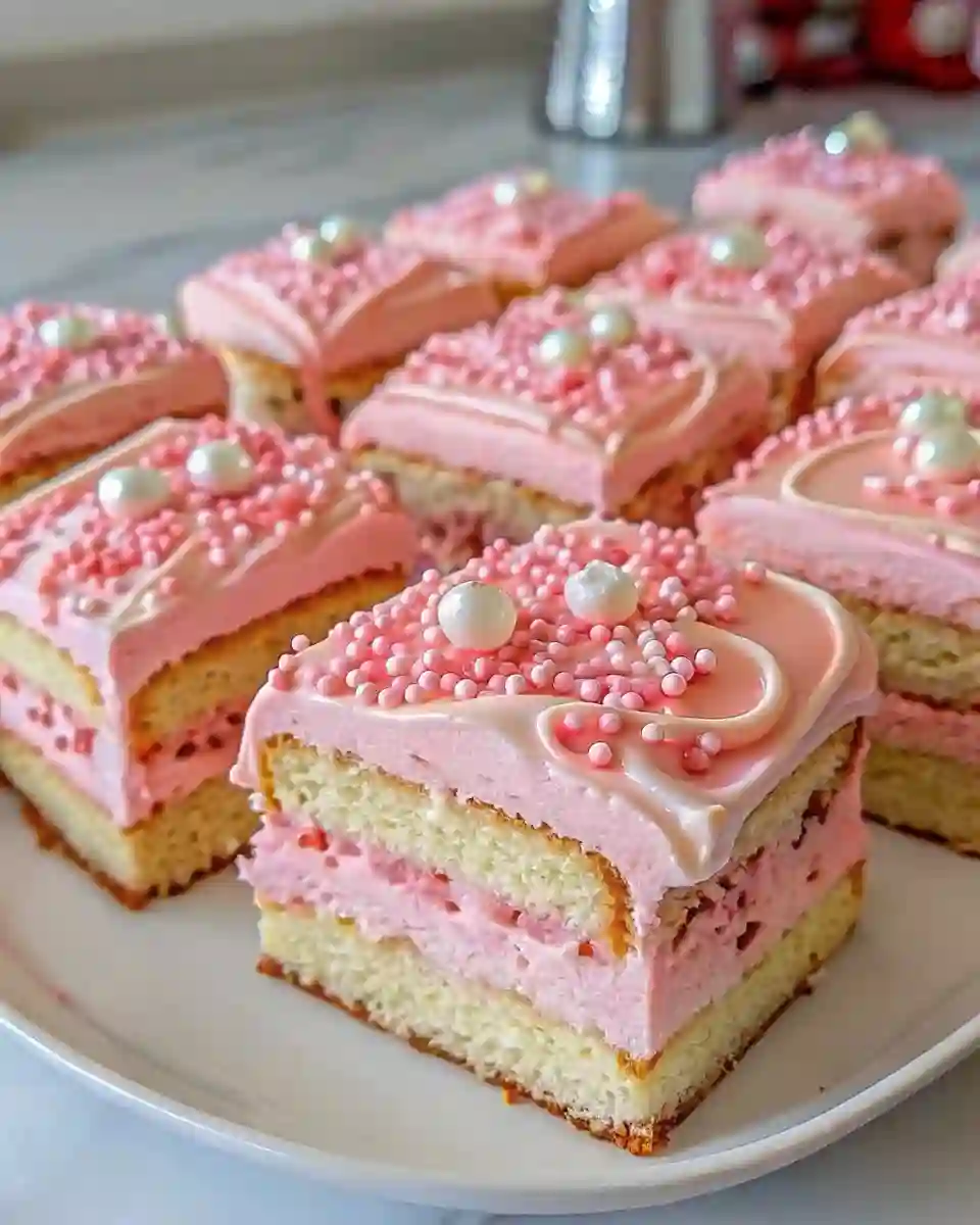 Pink Vanilla Cake Squares - My Grandma's Pie