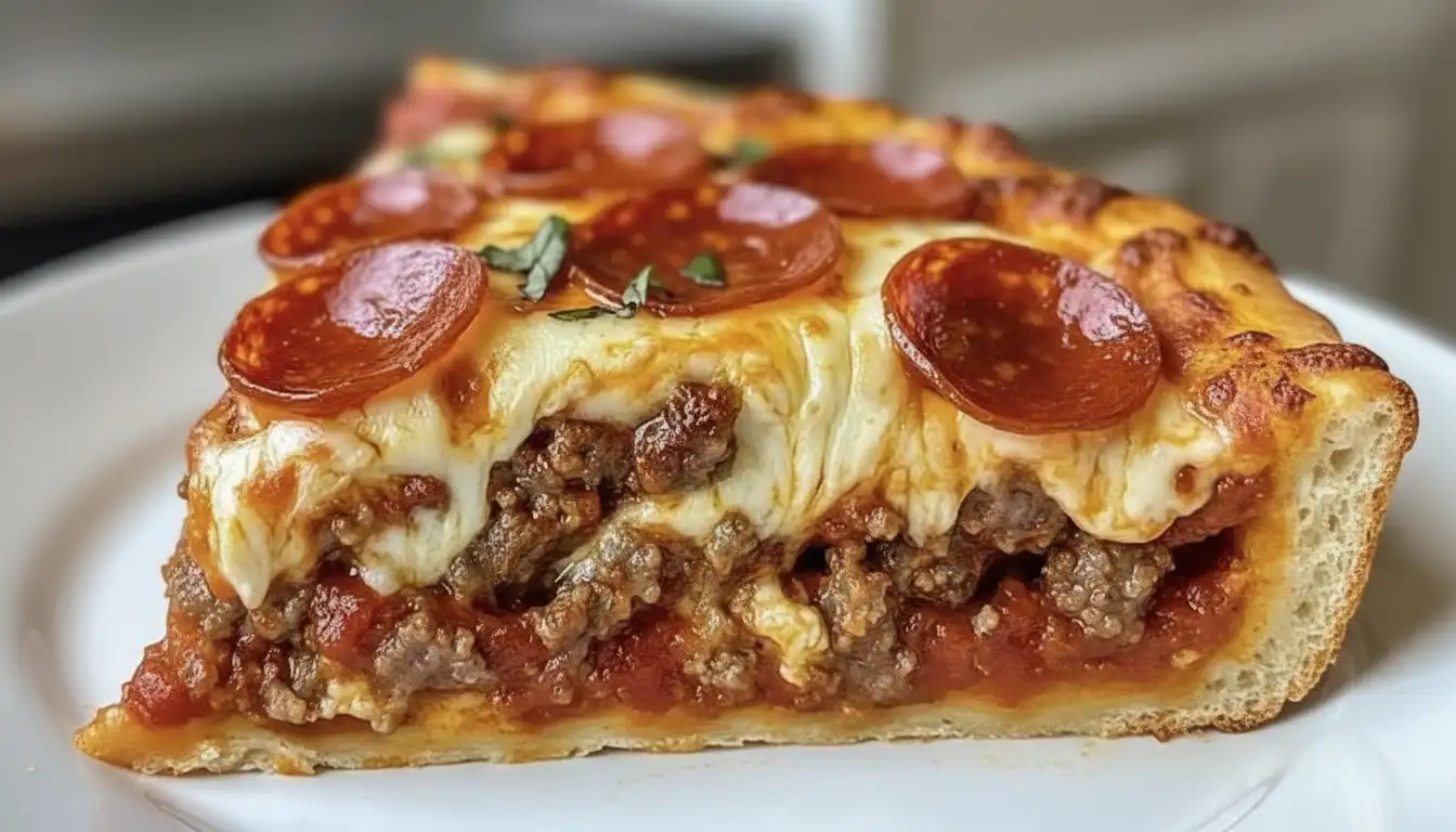 Deep Dish Hamburger Sausage & Pepperoni Pie - My Grandma's Pie